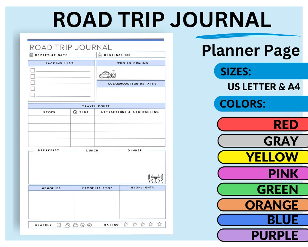 Road Trip Journal Printable | Travel Planner | Vacation Tracker ...