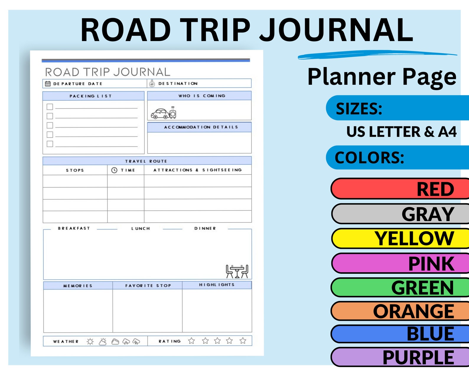 Road Trip Journal Printable | Travel Planner | Vacation Tracker ...