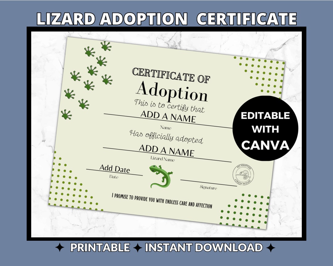 Personalized Lizard Adoption Form | Editable in Canva | Printable ...