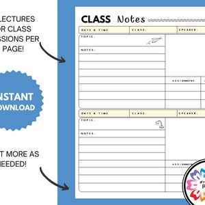 Class Notes Template, Printable Study Session, Subject Overview Pages ...