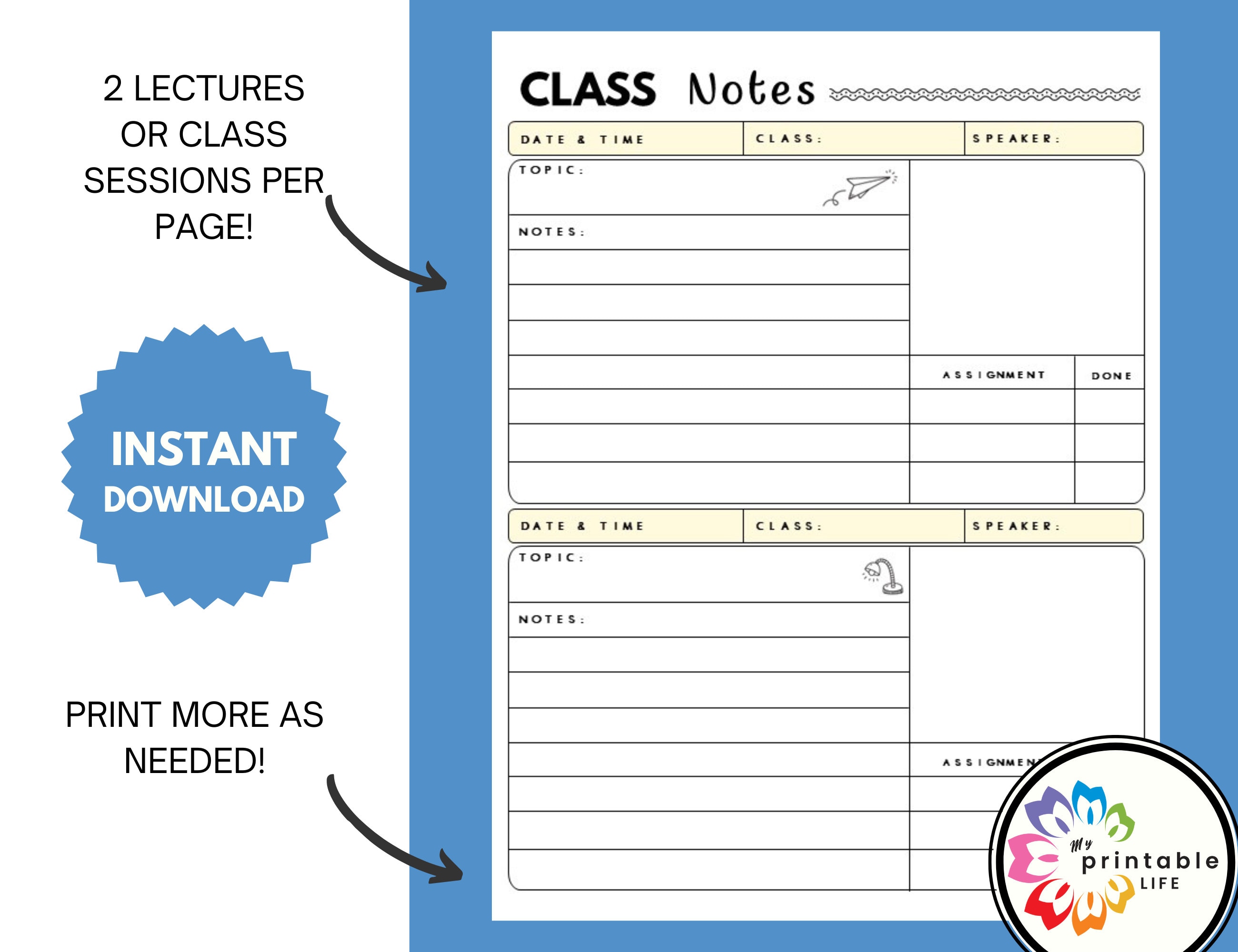 Class Notes Template, Printable Study Session, Subject Overview Pages ...