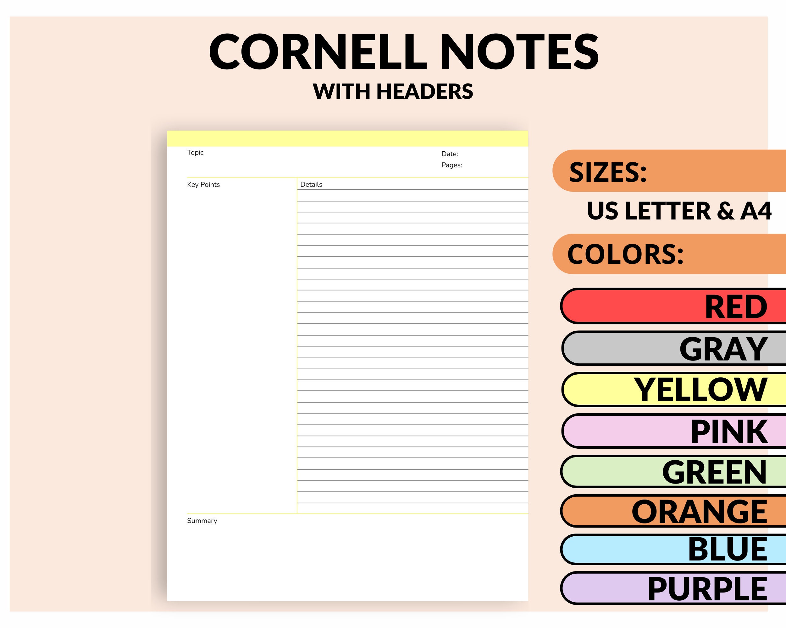 Cornell Notes Paper Printable: Effective Student Study Tool, Cornel ...