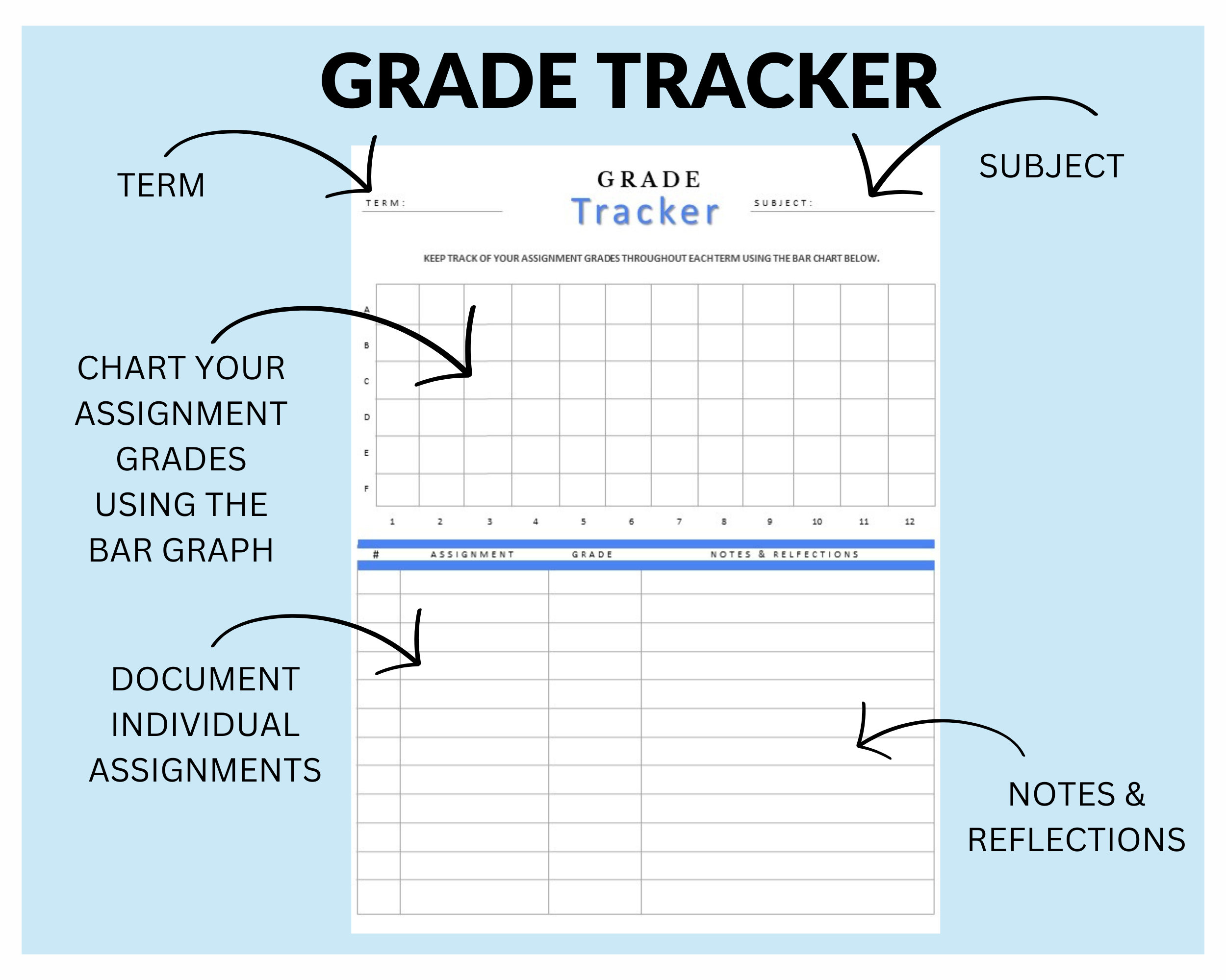 Grade Tracker Planner Page Printable | Student Organizer | Progress Log ...