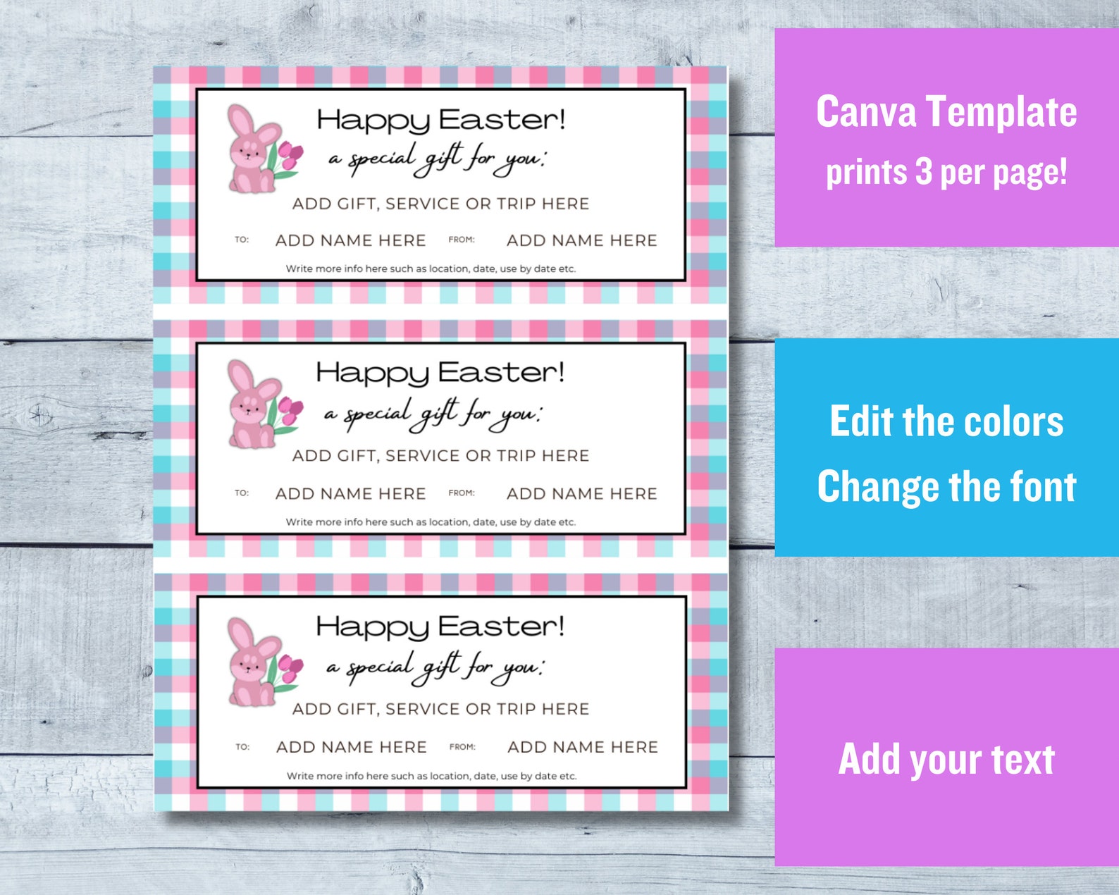 Easter Gift Certificate | Customizable Canva Template | Printable Bunny ...