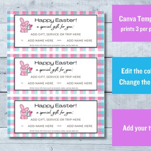 Easter Gift Certificate | Customizable Canva Template | Printable Bunny ...
