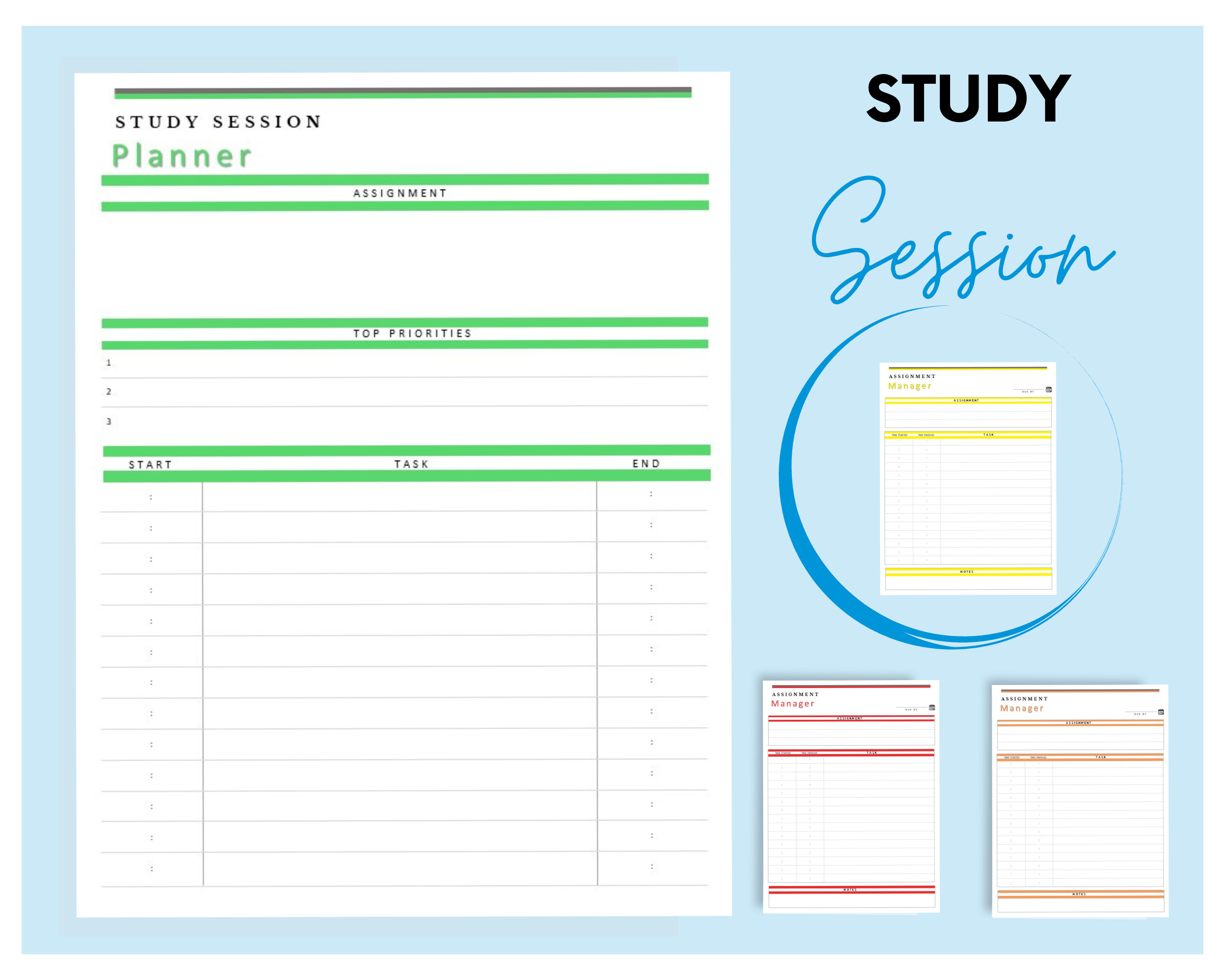 Study Session Planner Page Printable | Student Productivity Organizer ...