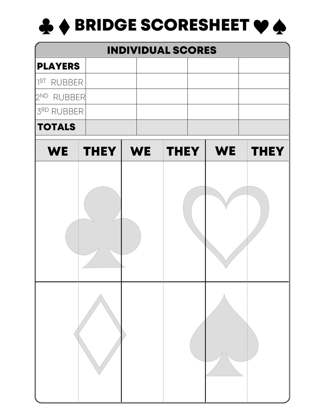 BRIDGE Score Sheet Card Game Scorecard Comes in 2 Colors 2 - Etsy