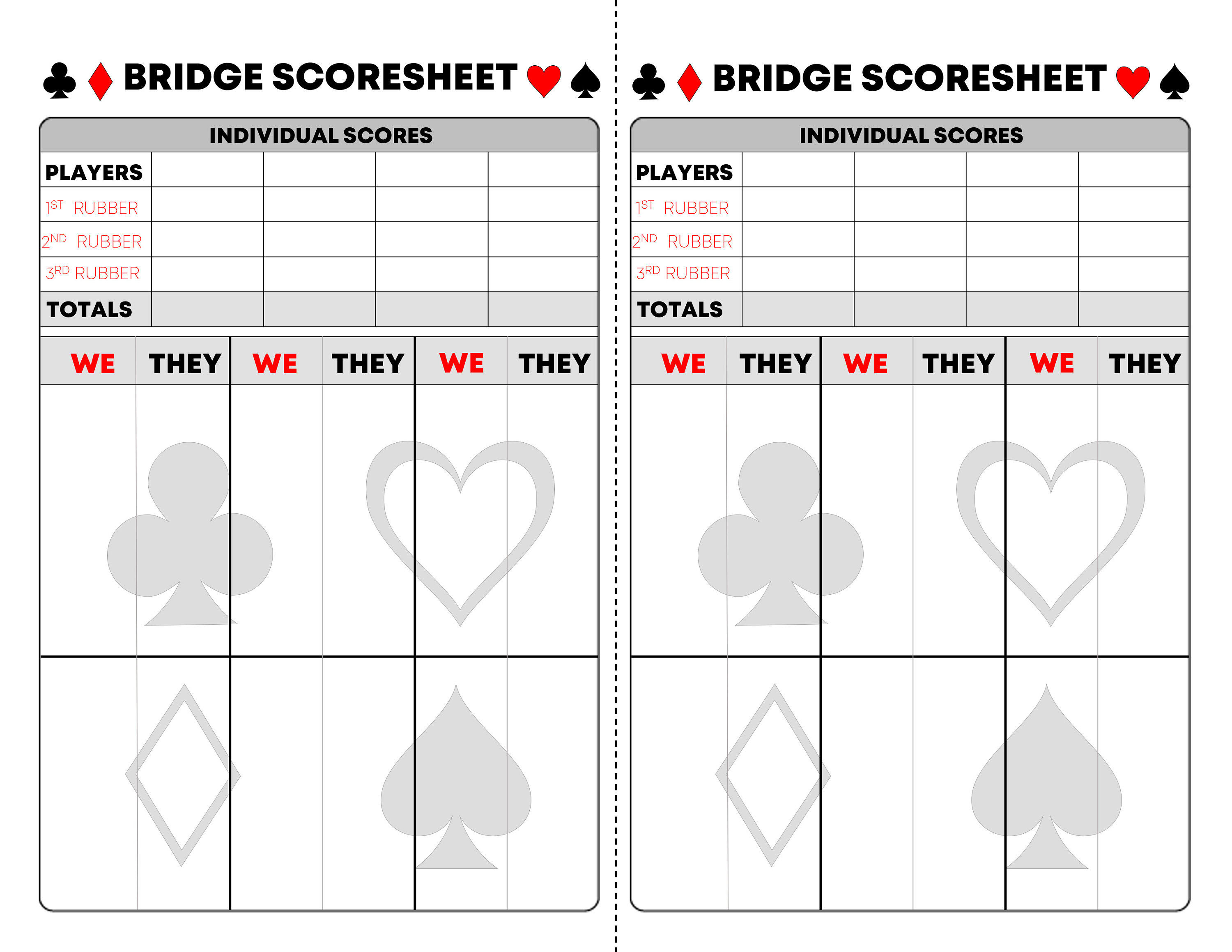 BRIDGE Score Sheet, Card Game Scorecard, Comes in 2 Colors, 2 Sizes - Etsy
