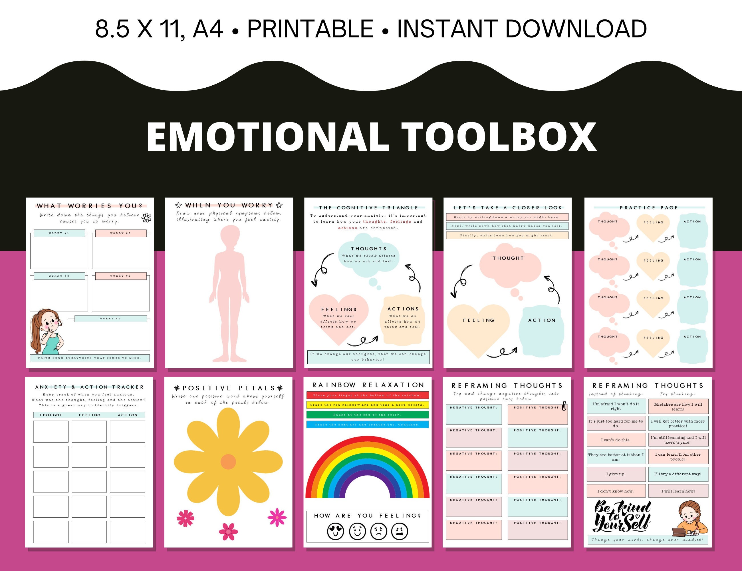 CBT Worksheets for Girls, Ages 7-12 Cognitive Behavioral Therapy - Etsy