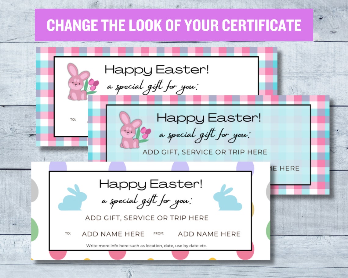 Easter Gift Certificate | Customizable Canva Template | Printable Bunny ...
