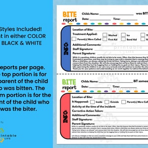 Daycare Biting Incident Report Form – Printable Childcare Notice ...