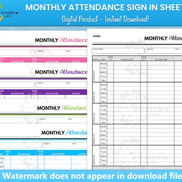 Monthly Daycare Sign in and Out Sheets - Etsy