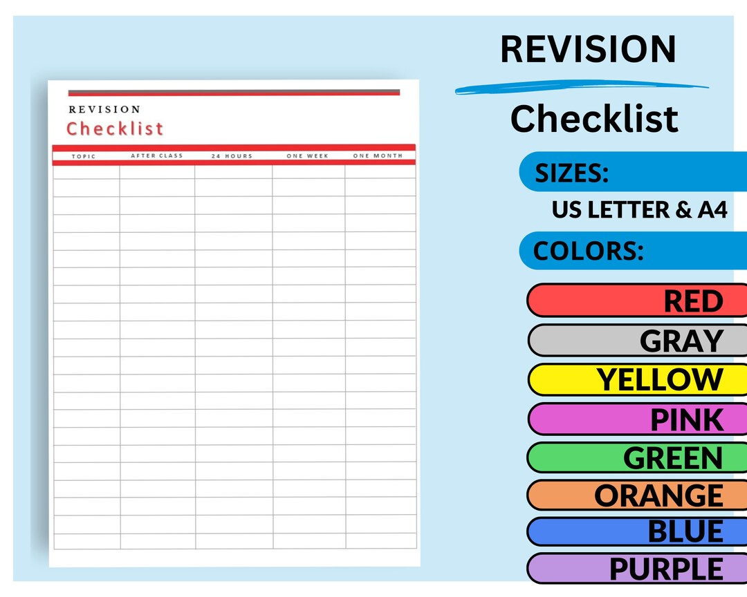 Student Revision Checklist Printable | Study Planner | Exam Preparation ...