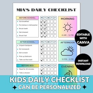Kids Daily Schedule Checklist Printable | Editable Chore ...