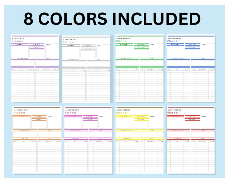 Assignment Planner Printable for Students | Homework Tracker | Academic ...