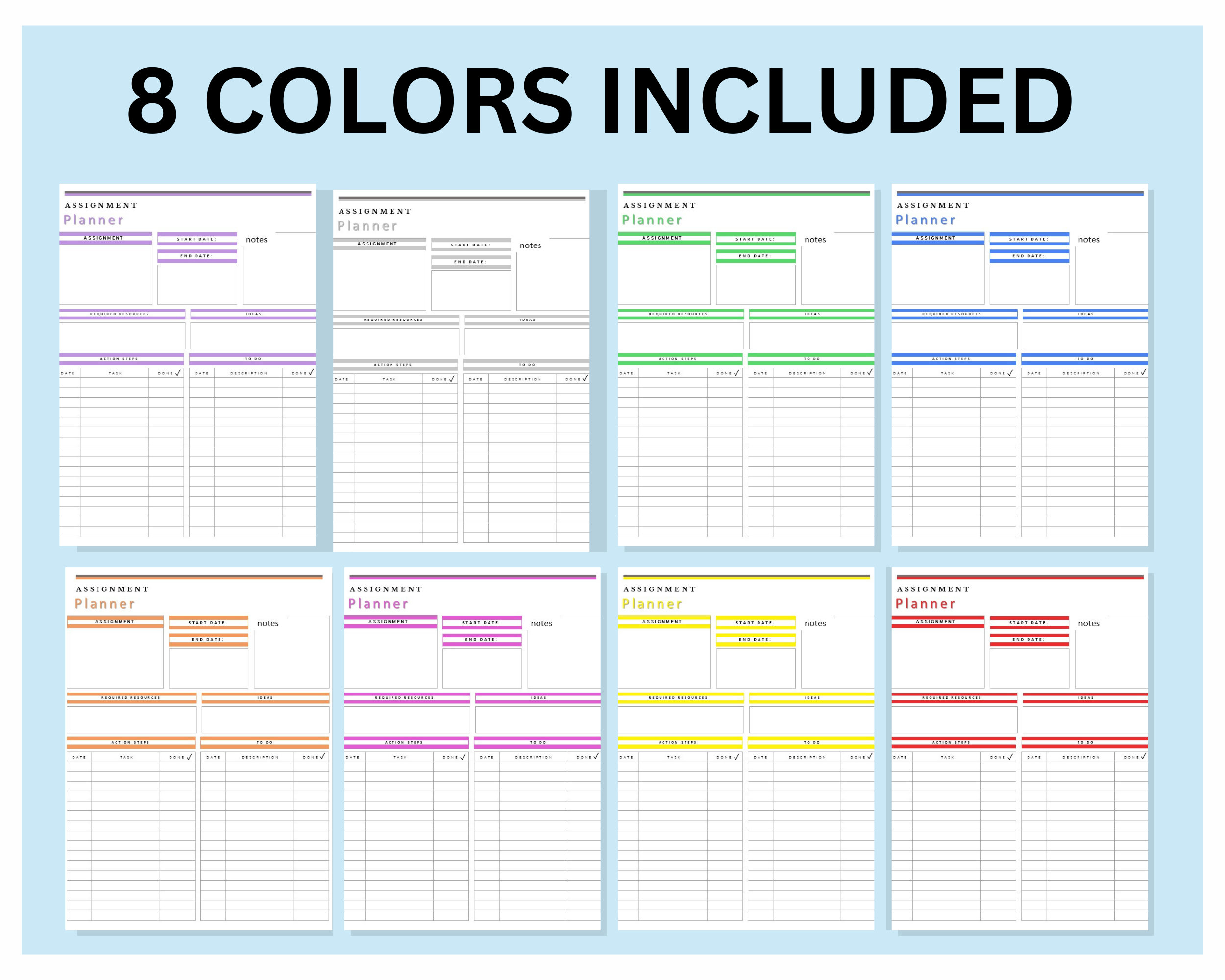 Assignment Planner Printable for Students | Homework Tracker | Academic ...