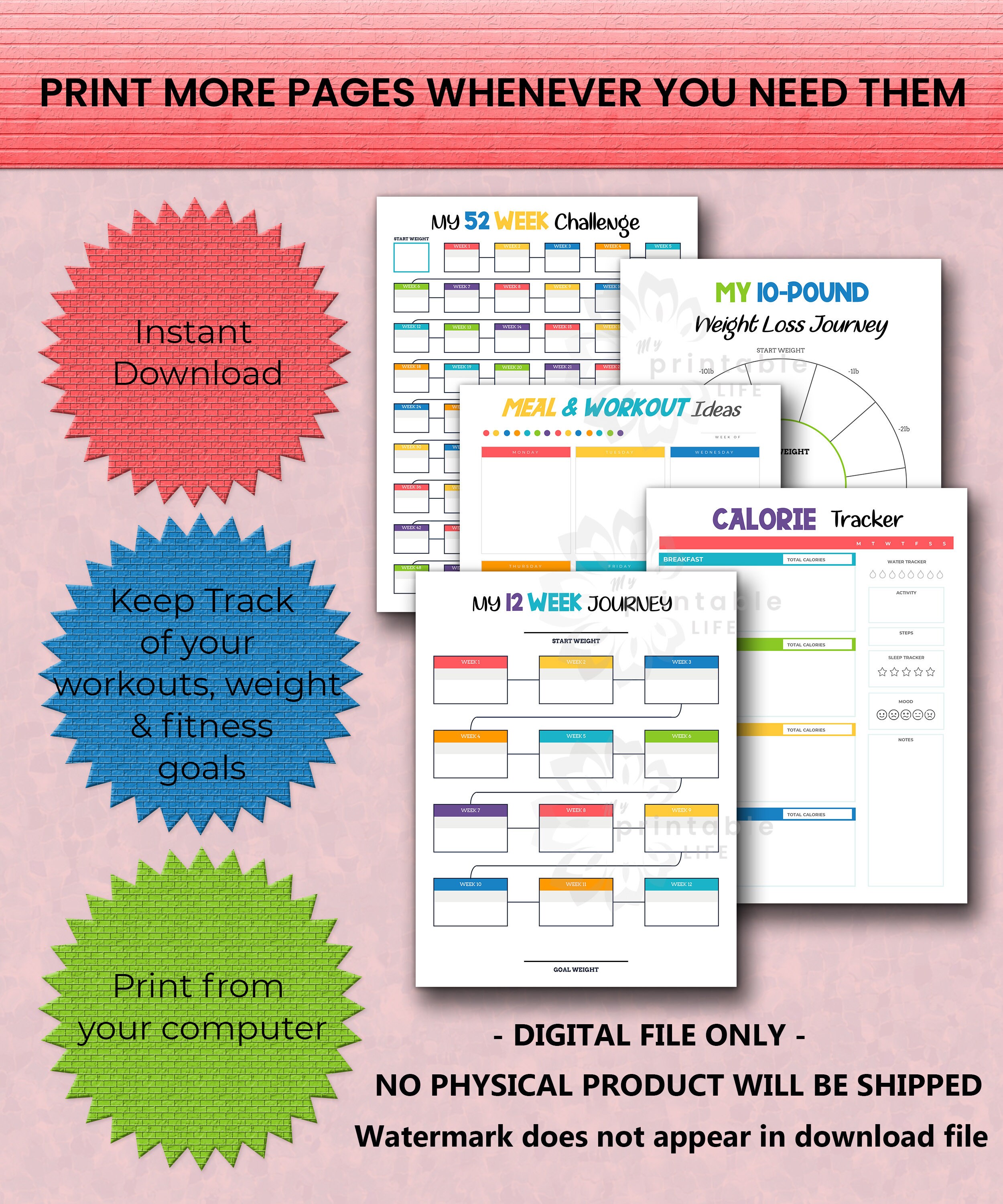 Fitness Planner Bundle, Meal Log, Food Tracker, Printable Weight Loss ...