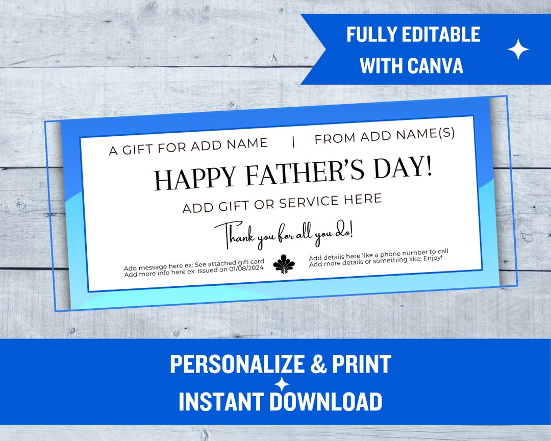 Father's Day Certificate | Editable Canva Template | Printable Gift ...