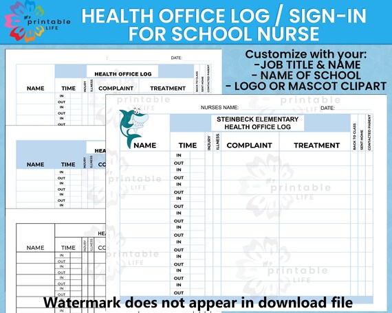 Office School Nurse Daily Log