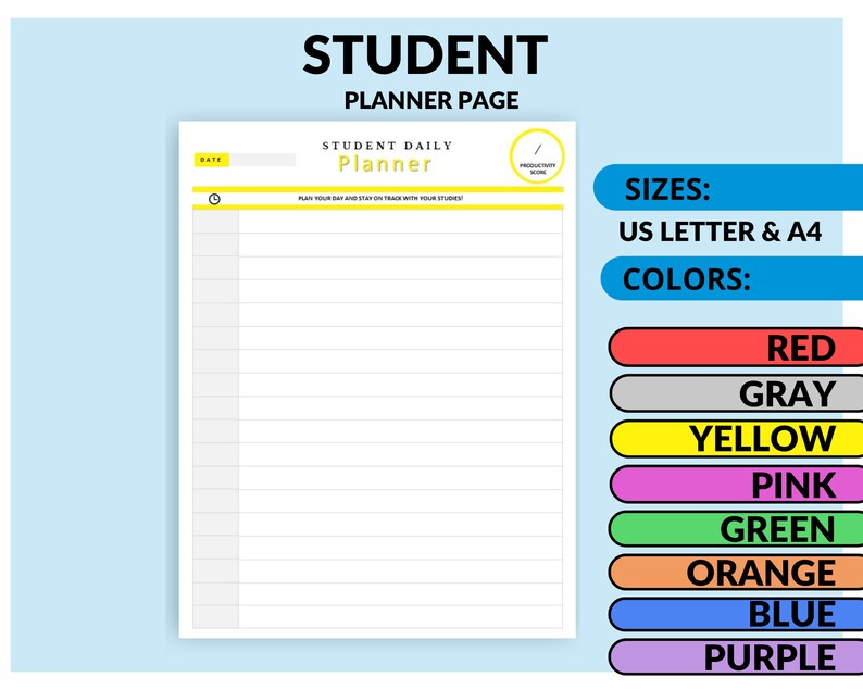Student Daily Planner Page Printable Tool for Daily Organization - Etsy