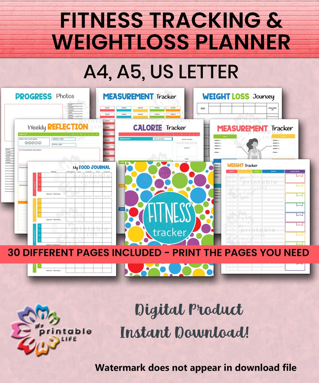 Fitness Planner Bundle, Meal Log, Food Tracker, Printable Weight Loss ...