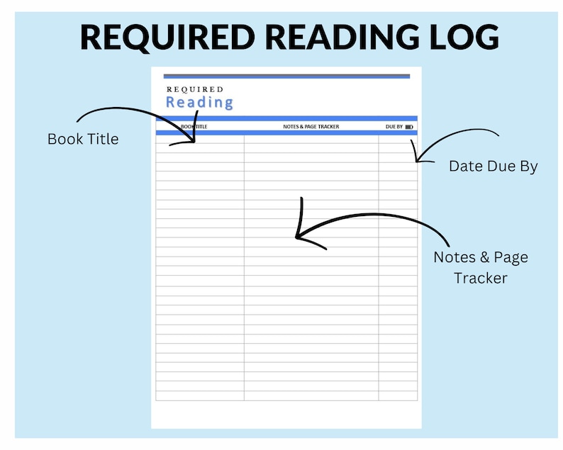 Required Reading Log Student Assignment Tracker Printable - Etsy