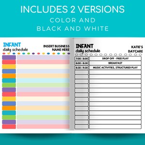 Daycare Daily Schedule for Infants Printable Child Care Fillable PDF - Etsy
