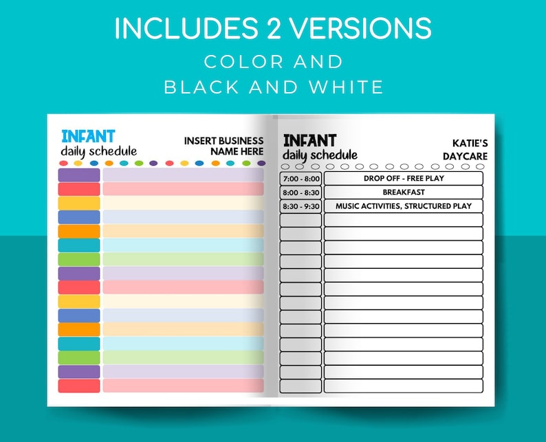 Daycare Daily Schedule for Infants Printable Child Care Fillable PDF - Etsy