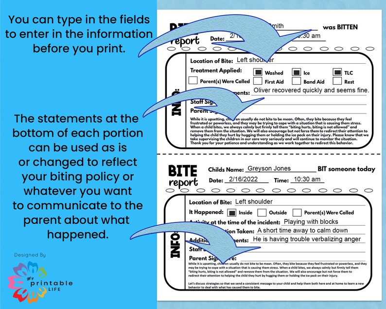 Daycare Biting Incident Report Form – Printable Childcare Notice ...