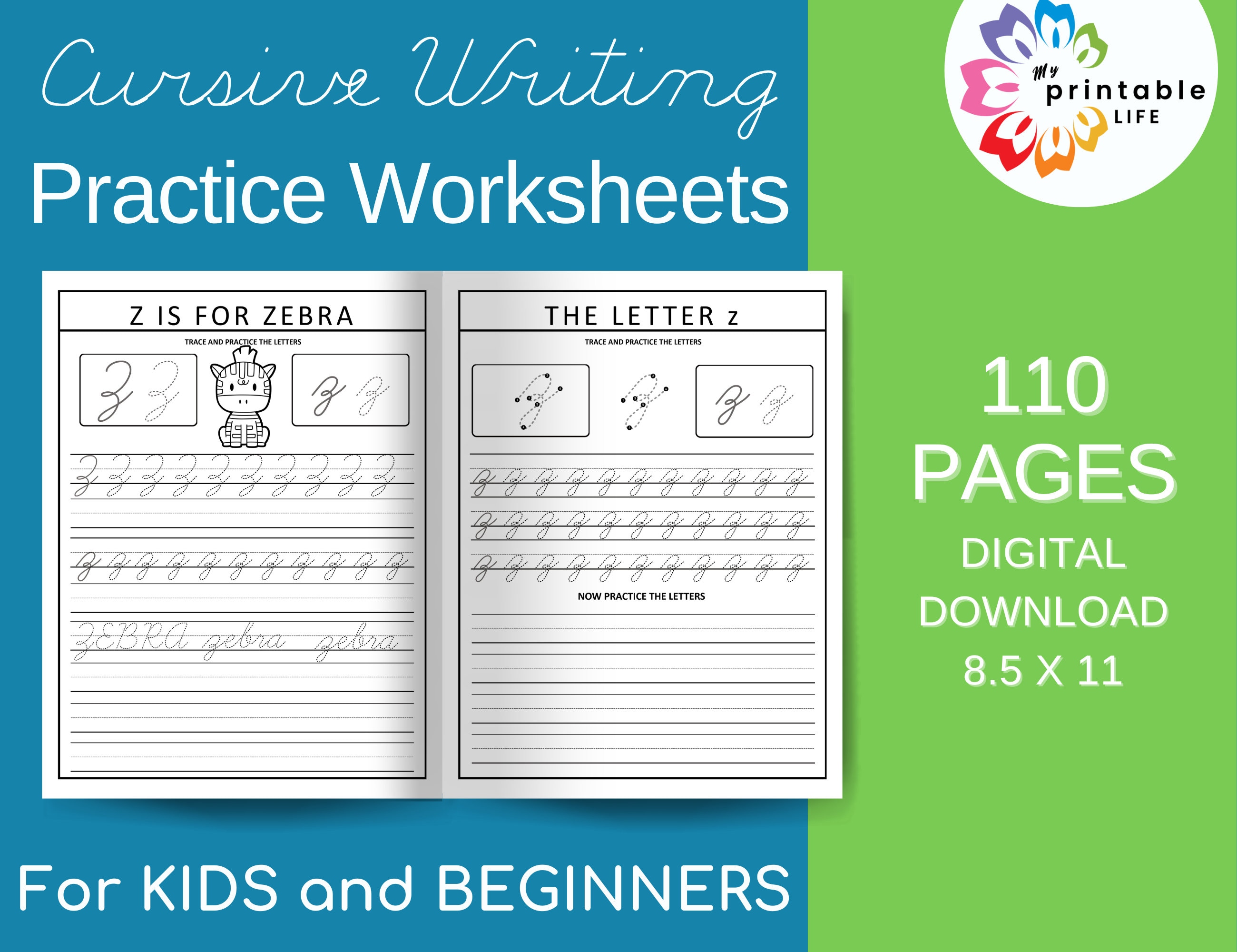 Cursive Tracing and Writing Practice Worksheets Alphabet A - Z Tracing ...