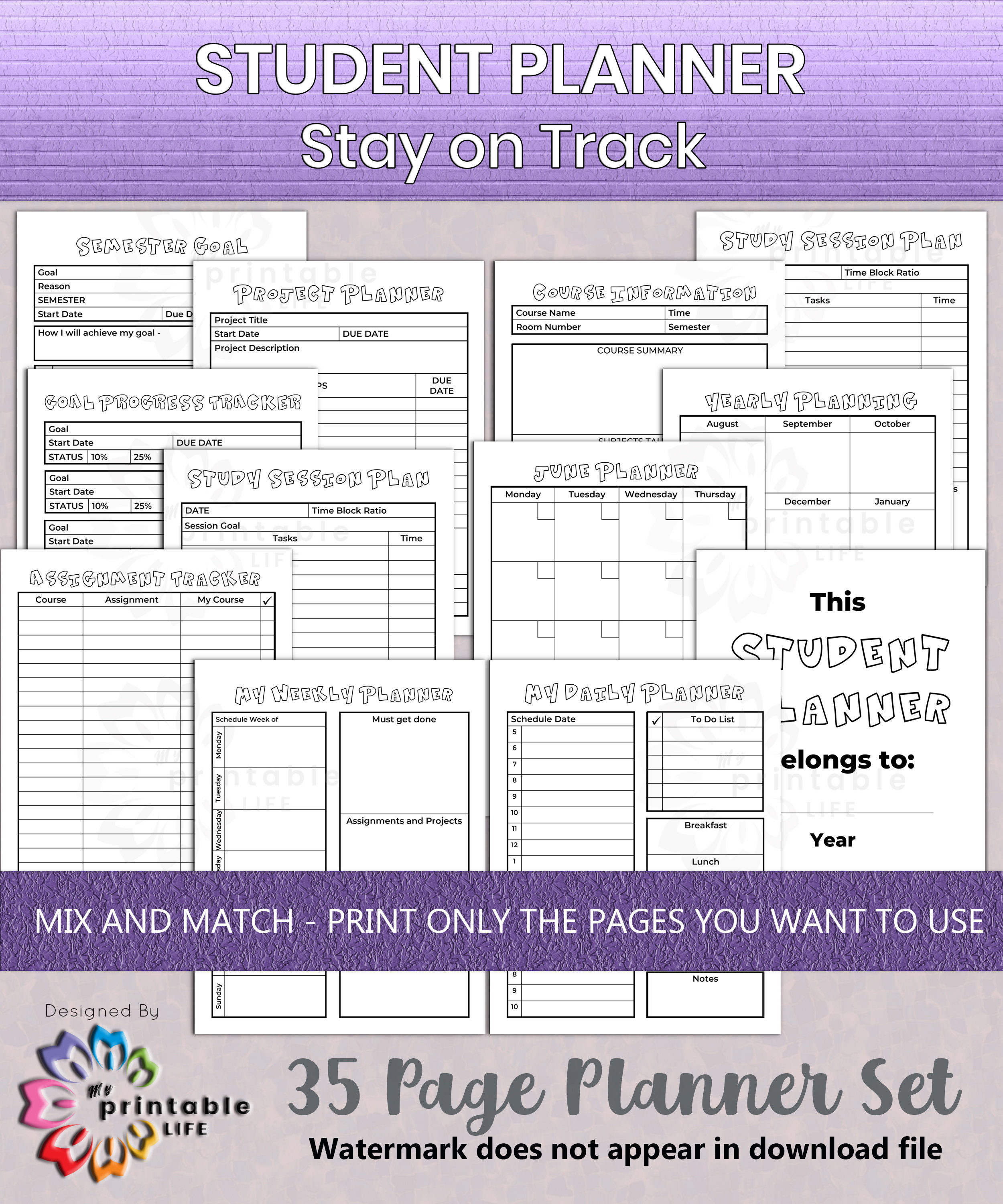Student Planner Printable, Undated School Planner, Homework Planner ...
