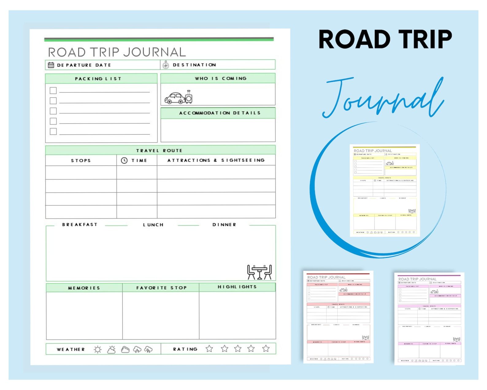 Road Trip Journal Printable | Travel Planner | Vacation Tracker ...