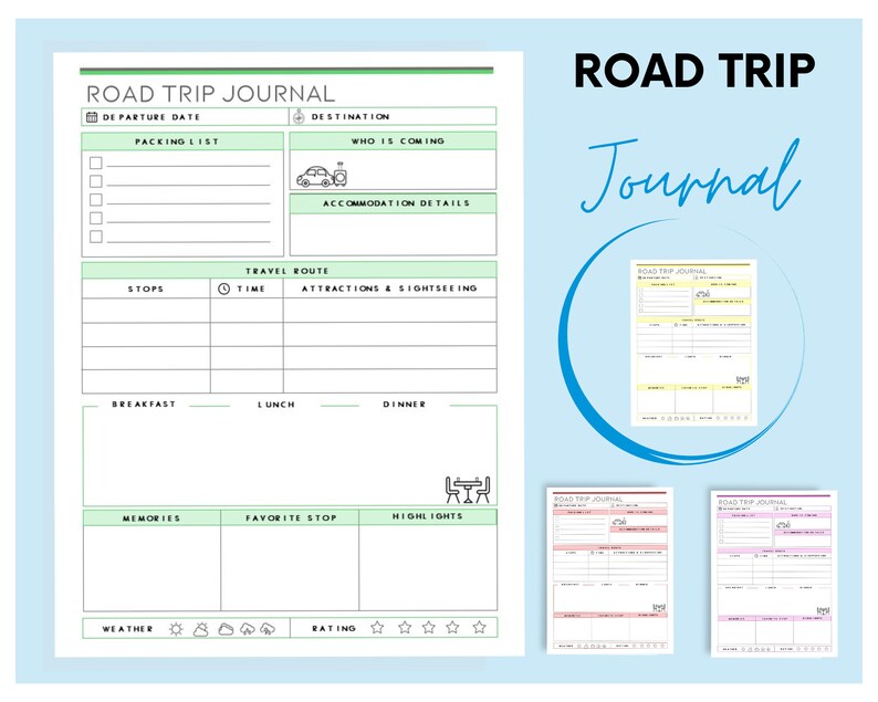 Road Trip Journal Printable | Travel Planner | Vacation Tracker ...
