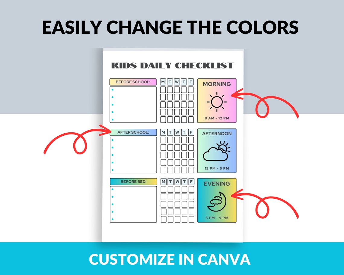 Kids Daily Schedule Checklist Printable | Editable Chore ...