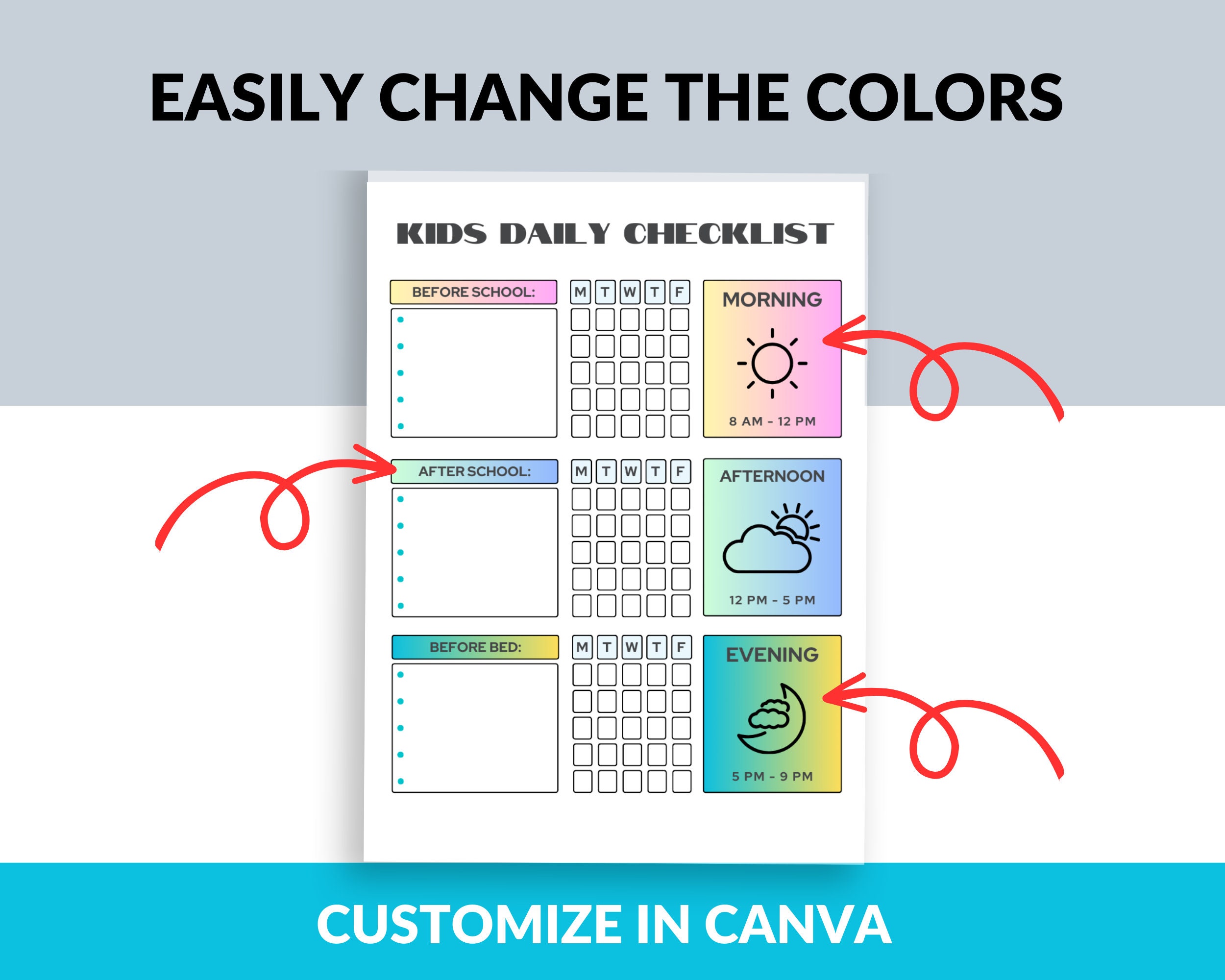 Kids Daily Schedule Checklist Printable | Editable Chore ...