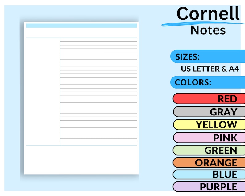 Cornell Notes Printable Paper: Effective Student Study Tool - Etsy