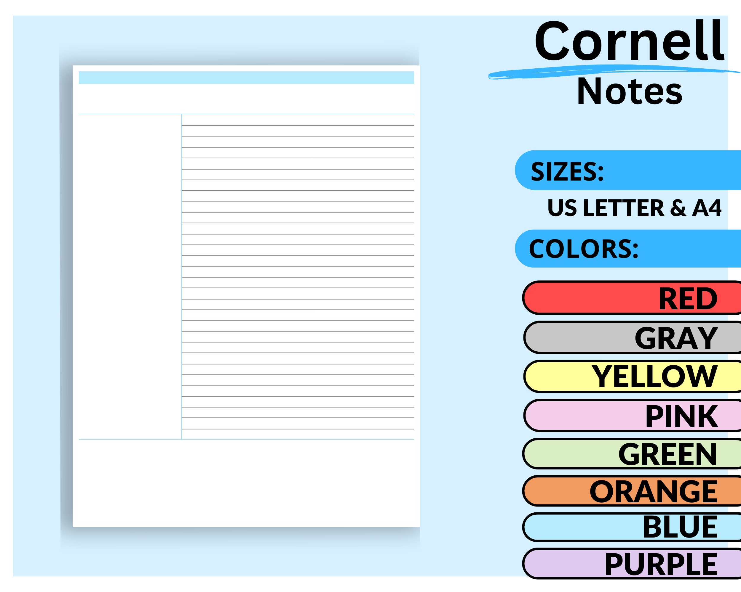 Cornell Notes Printable Paper: Effective Student Study Tool, Cornel ...