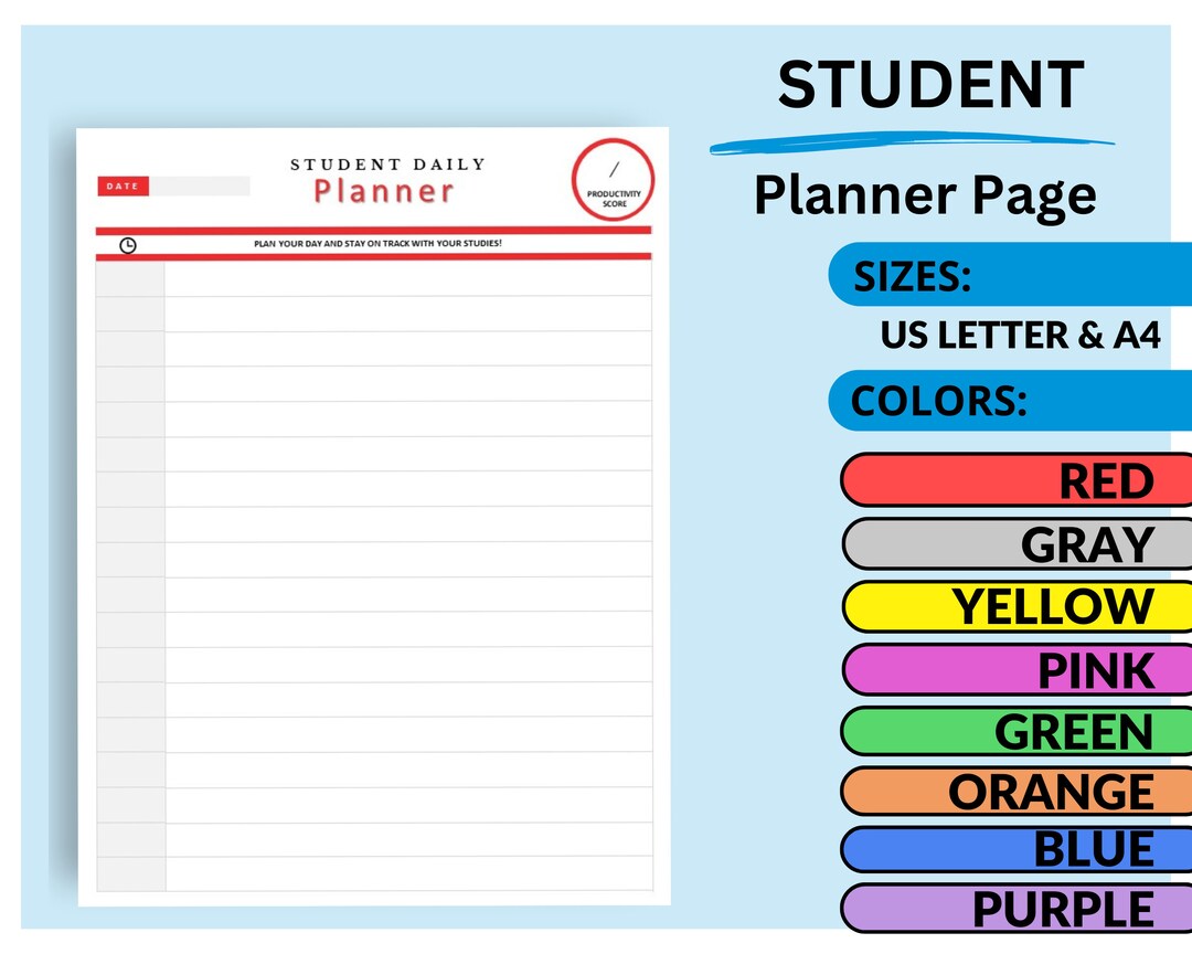 Student Daily Planner Page | Printable Tool for Daily Organization - Etsy