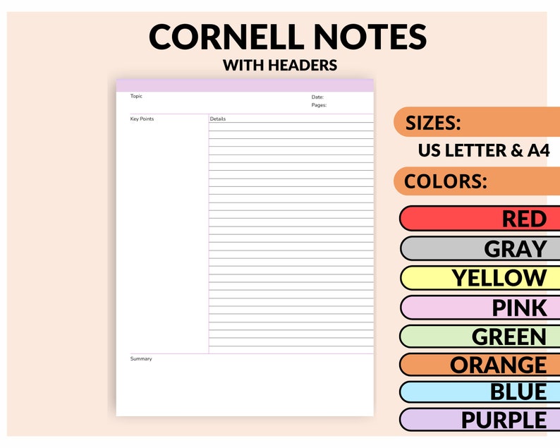 Cornell Notes Paper Printable: Effective Student Study Tool, Cornel ...
