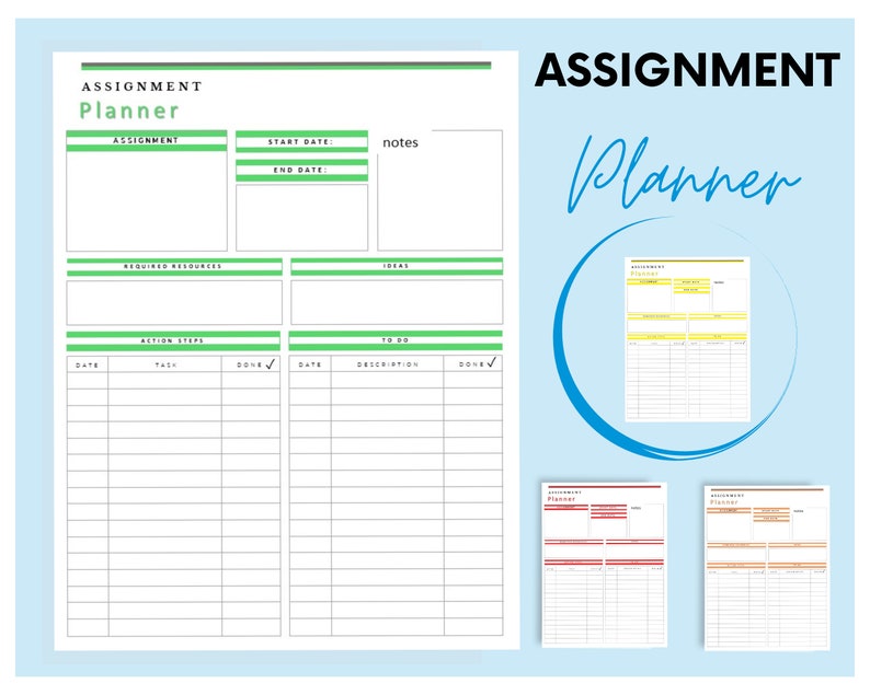 Assignment Planner Printable for Students | Homework Tracker | Academic ...
