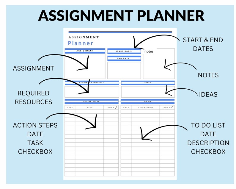 Assignment Planner Printable for Students | Homework Tracker | Academic ...