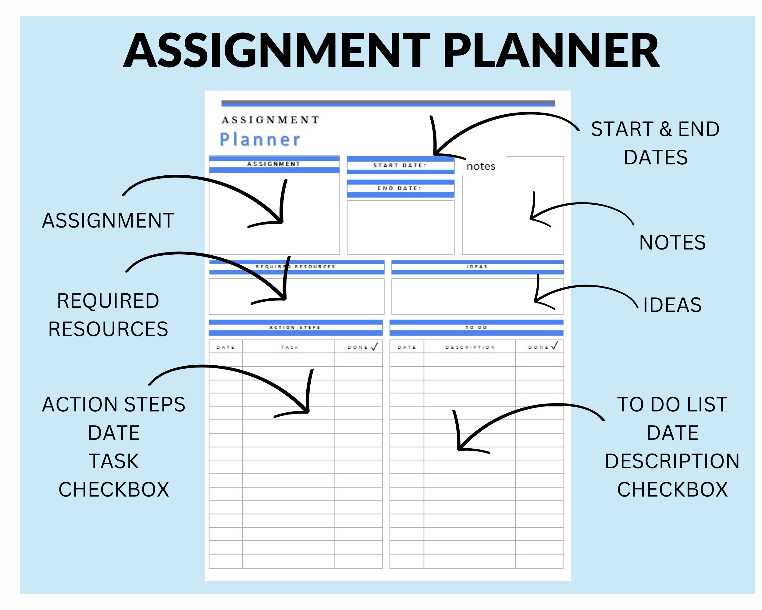 Assignment Planner Printable for Students | Homework Tracker | Academic ...