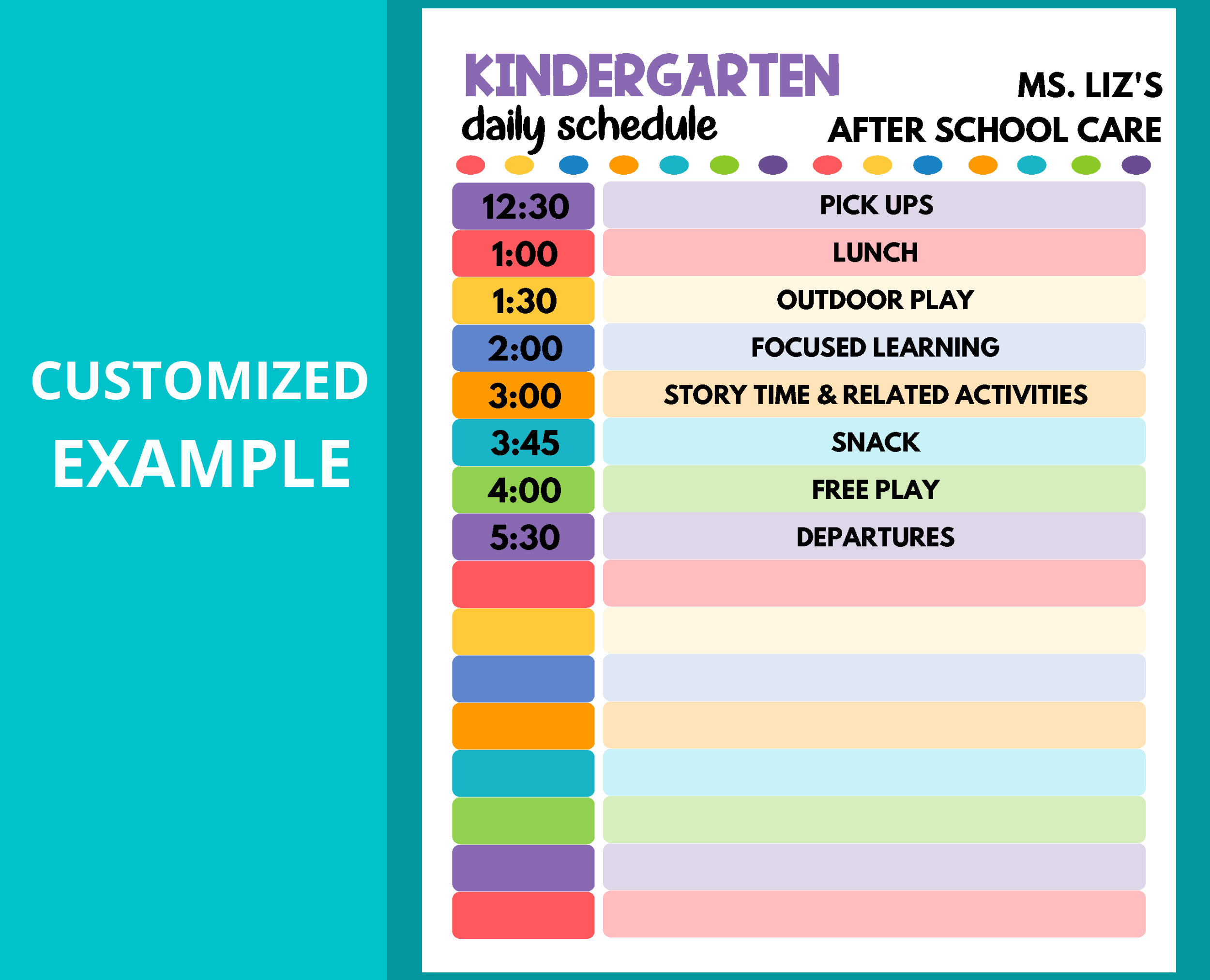 Daycare Daily Schedule for Kindergarten Printable Child Care Fillable ...