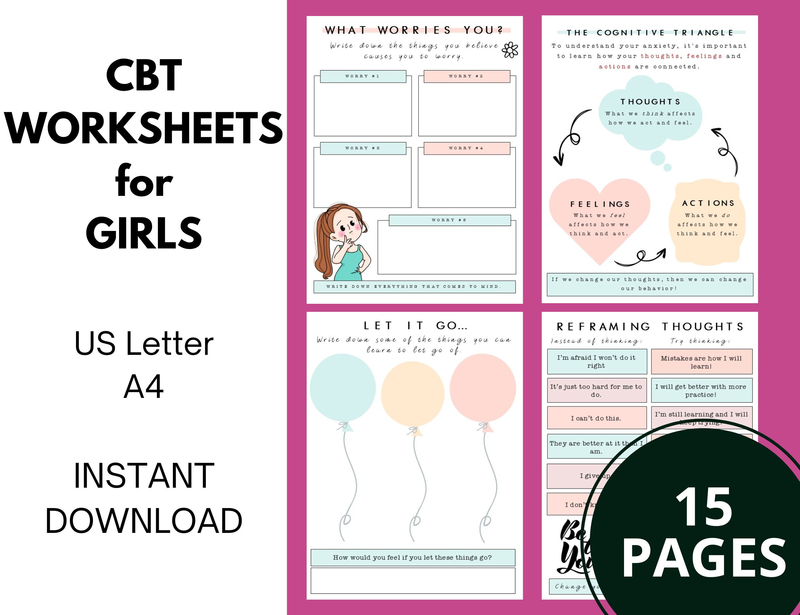 CBT Worksheets for Girls, Ages 7-12 Cognitive Behavioral Therapy - Etsy
