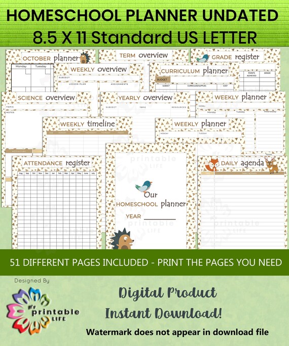 Homeschool Planner Undated Printable Homeschool Schedule - Etsy