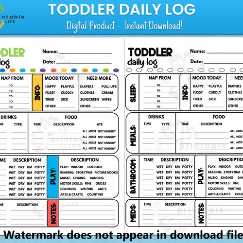 Toddler Daily Log Printable Report Tracker - Etsy