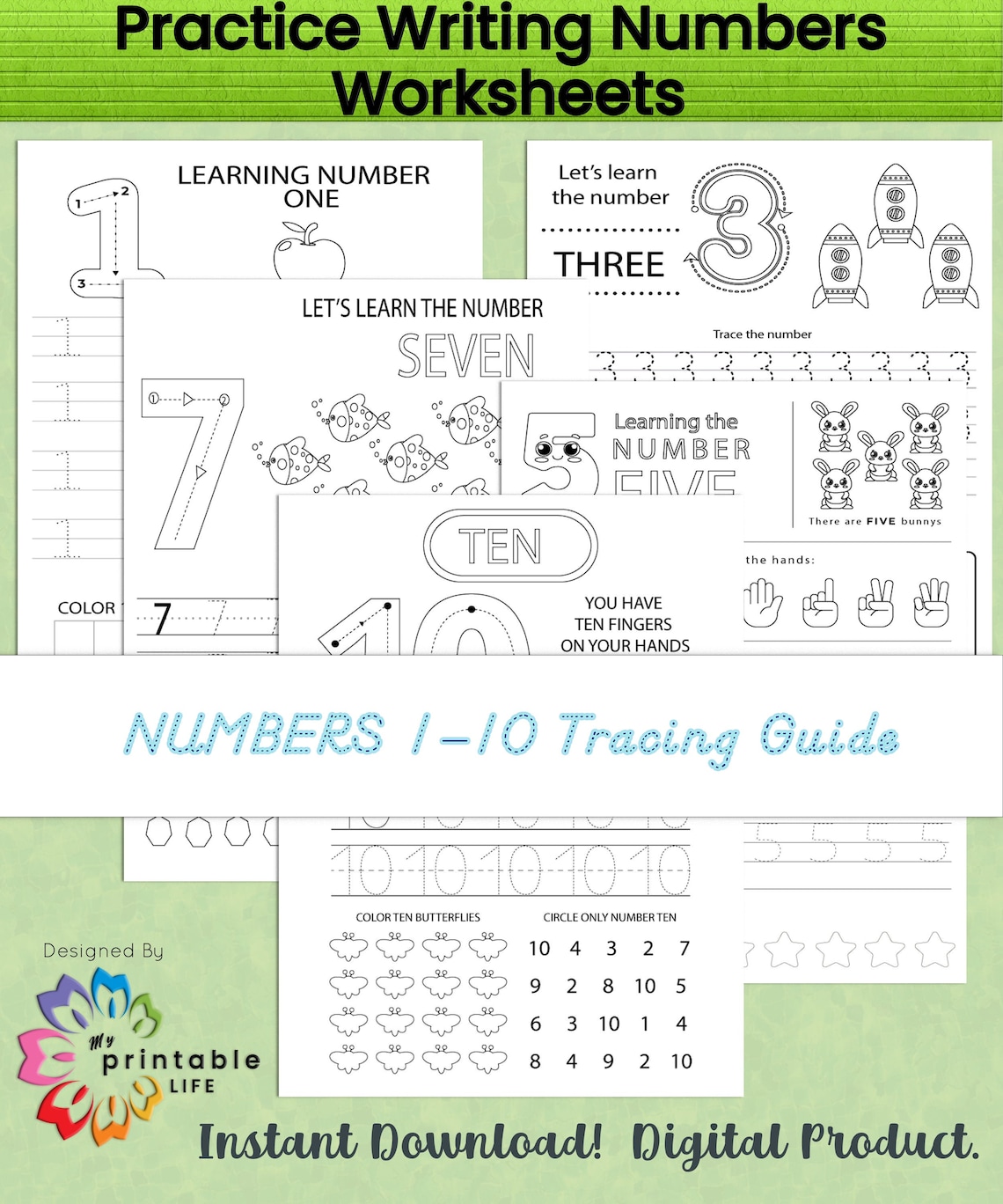 Preschool Practice Writing Numbers 1-10 Paper Tracing Guide | Etsy