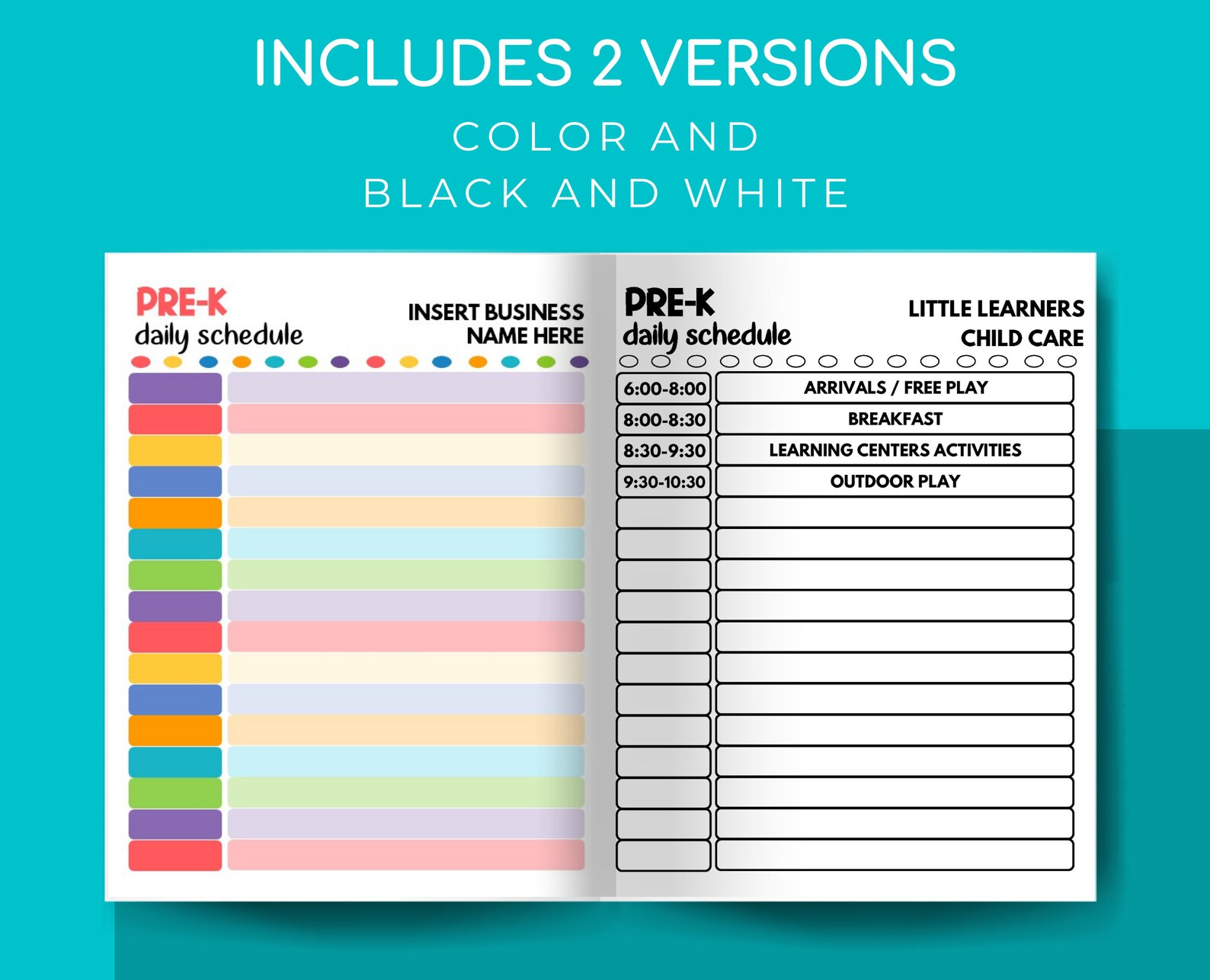 Daycare Daily Schedule for Pre-k Printable Child Care Fillable PDF - Etsy