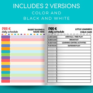 Daycare Daily Schedule for Pre-k Printable Child Care Fillable PDF - Etsy