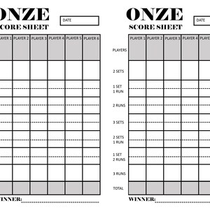 ONZE Score Sheet, Card Game Scorecard, Comes in 5 Colors, 2 Sizes ...